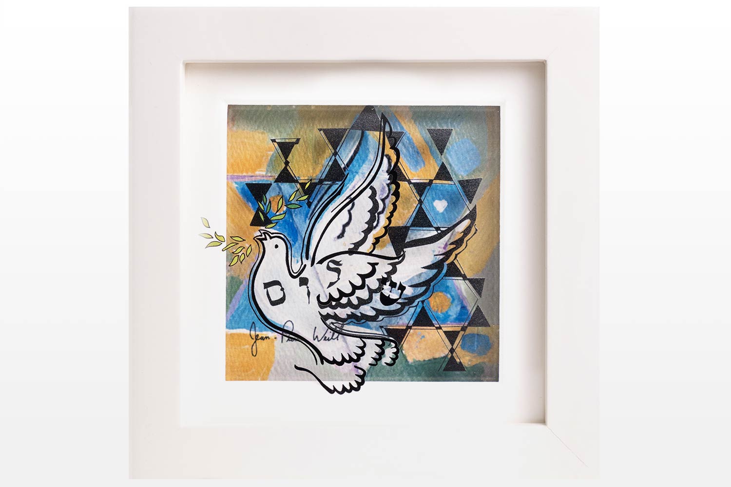 3D Painting on Glass Shalom Mini Collection White Frame | Israel Cart