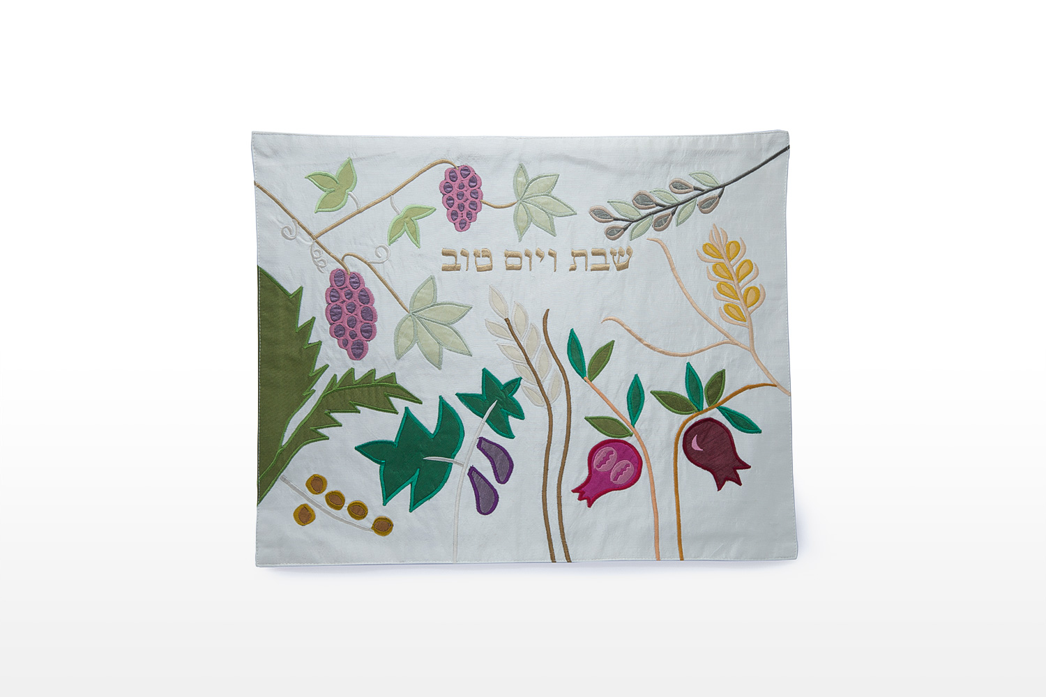 Raw Silk Challah Cover, 7 Species | Israel Cart