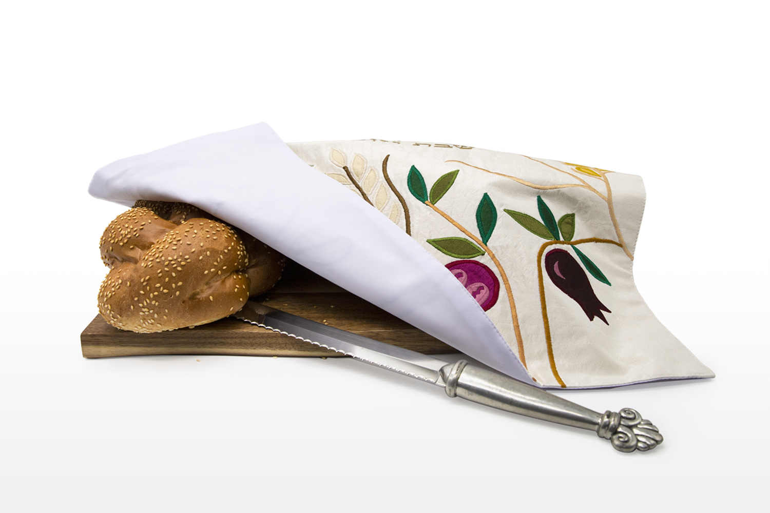 Raw Silk Challah Cover, 7 Species | Israel Cart